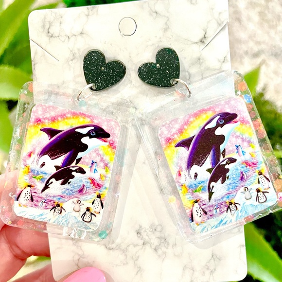 Lisa Frank | Jewelry | Lisa Frank Whale Acrylic Earrings | Poshmark